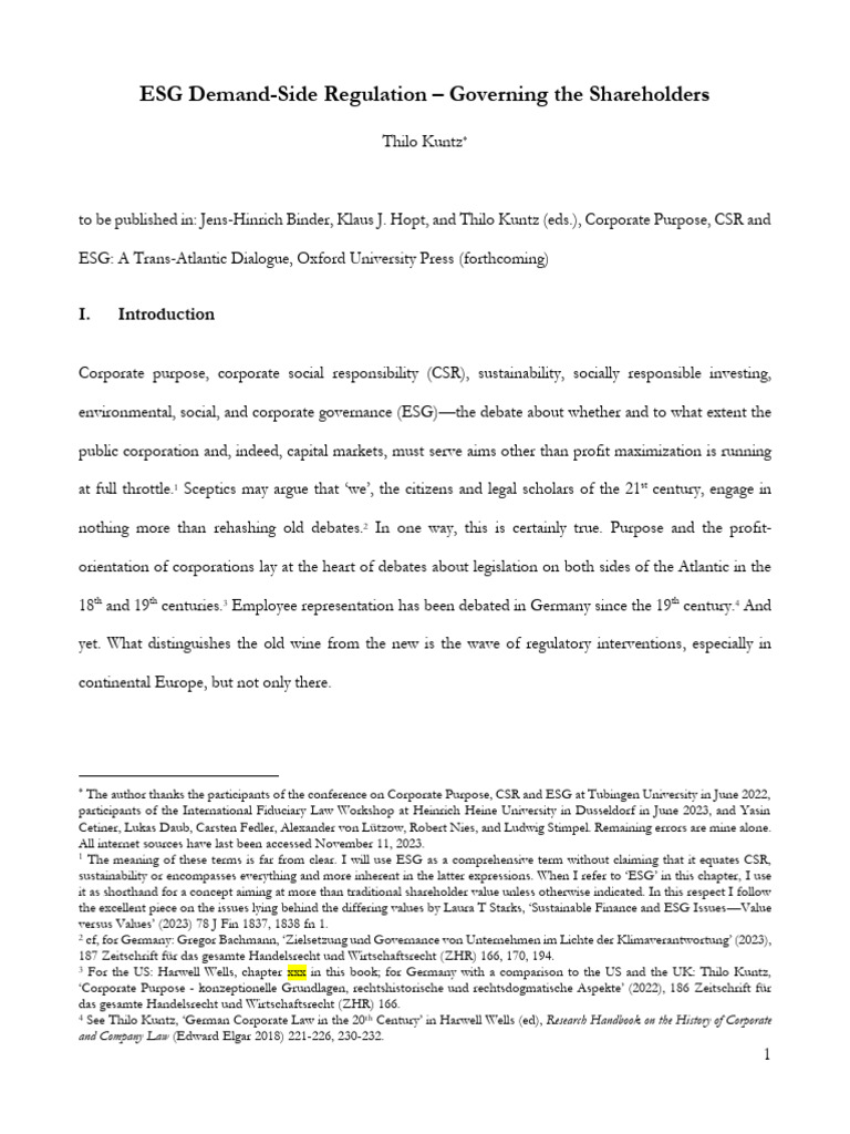 ESG Demand-Side Regulation - Governing The Shareholders | PDF | Board ...