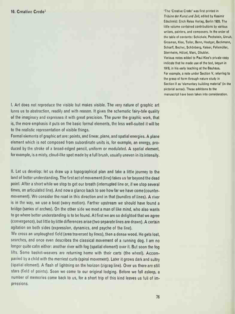 Paul Klee's Creative Credo Explained | PDF