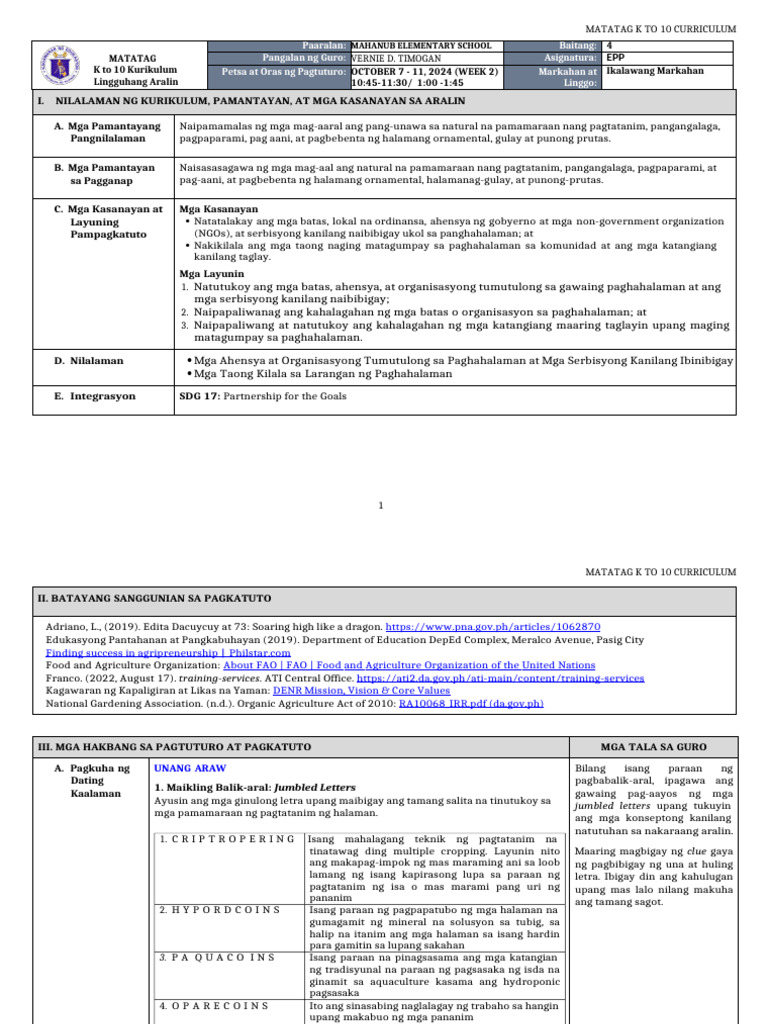Dll Matatag _epp 4 q2 w2 (1) | PDF