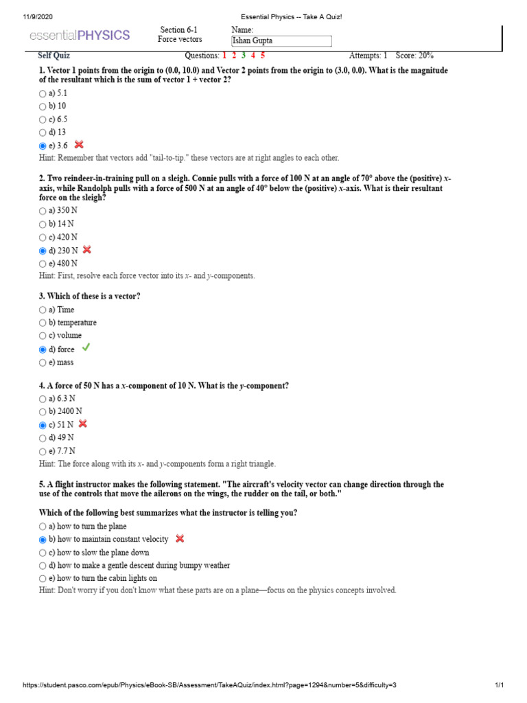 Force Vectors Quiz in Physics | PDF