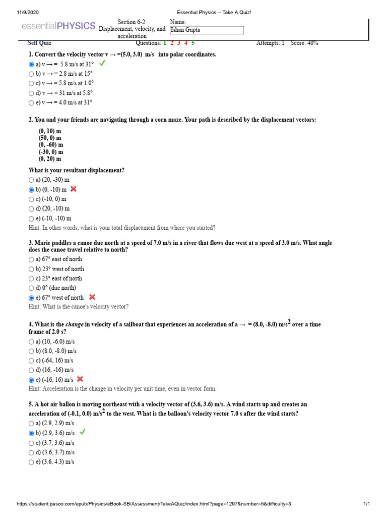 Physics Quiz on Motion Concepts | PDF