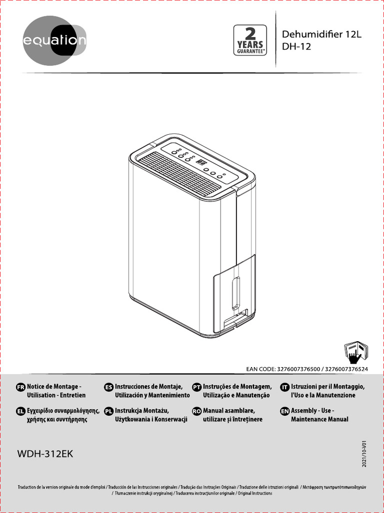 Equation WDH-312EK Dehumidifier | PDF