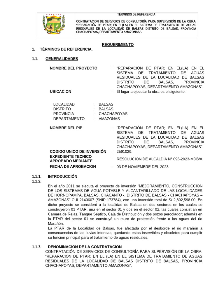 TDR - Supervision Ptar | PDF | Alcantarillado | Tratamiento de aguas residuales