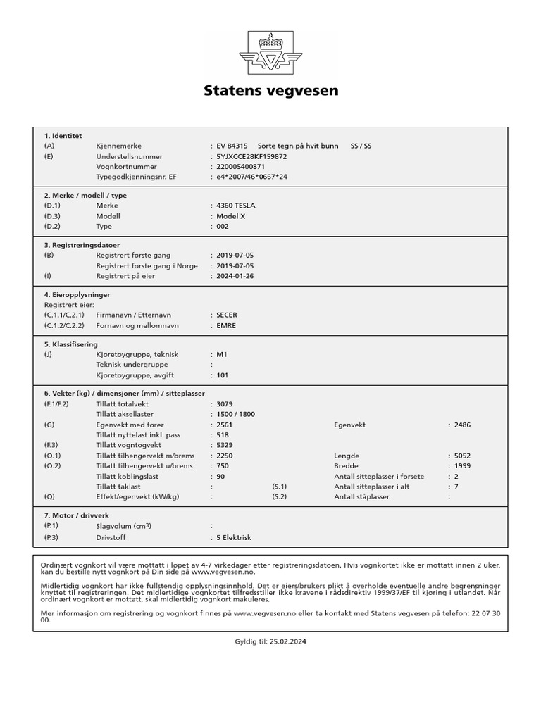 Midlertidigvognkort EV84315 | PDF