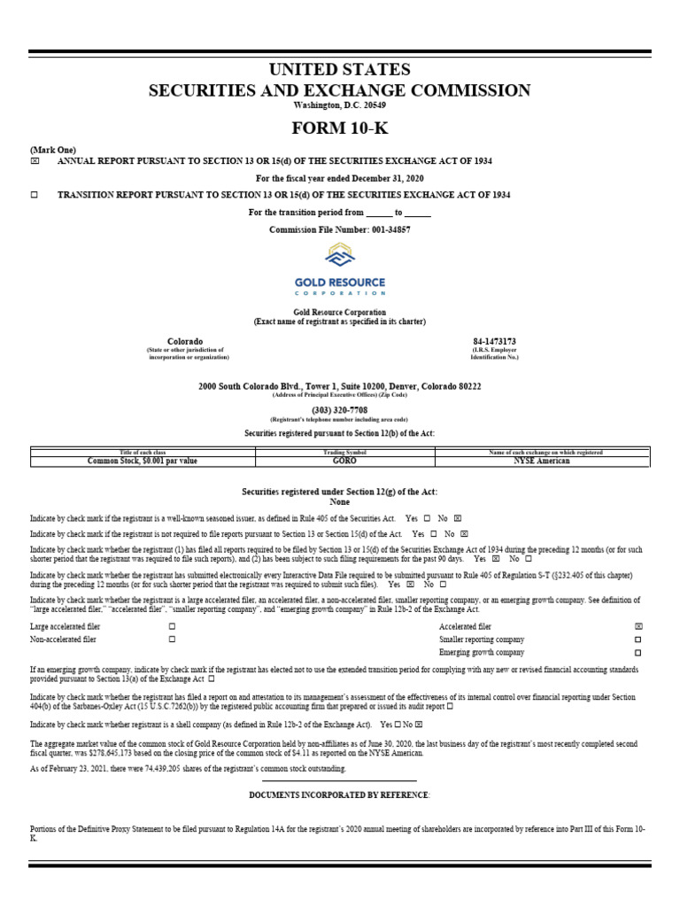 2020 GRC 10k GORO | PDF | Deferred Tax | Mining