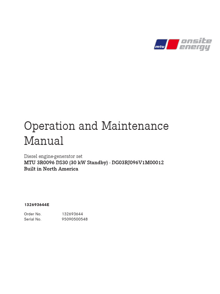 MTU Diesel Generator Operation Manual | PDF | Fires | Personal ...