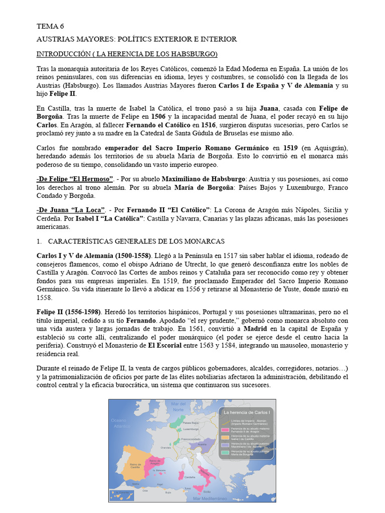 Tema 6. Los Austrias Mayores | PDF | Casa de los Habsburgo | Imperio español
