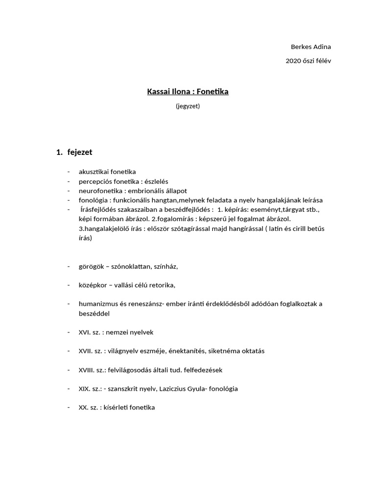 Kassai - Fonetika Jegyzet(1) | PDF