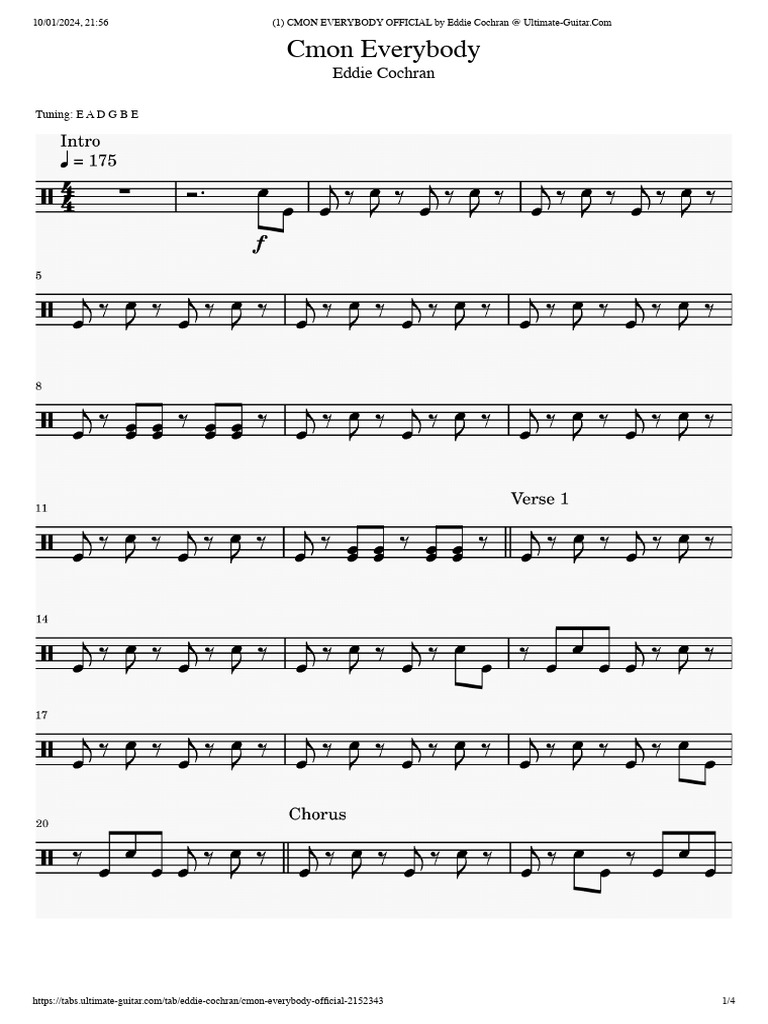 Cmon Everybody Drum Score | PDF