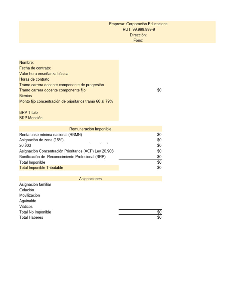Planilla Ejemplo de Calculo de Remuneracion E.Basica | PDF | Derecho empresarial | Distribución ...