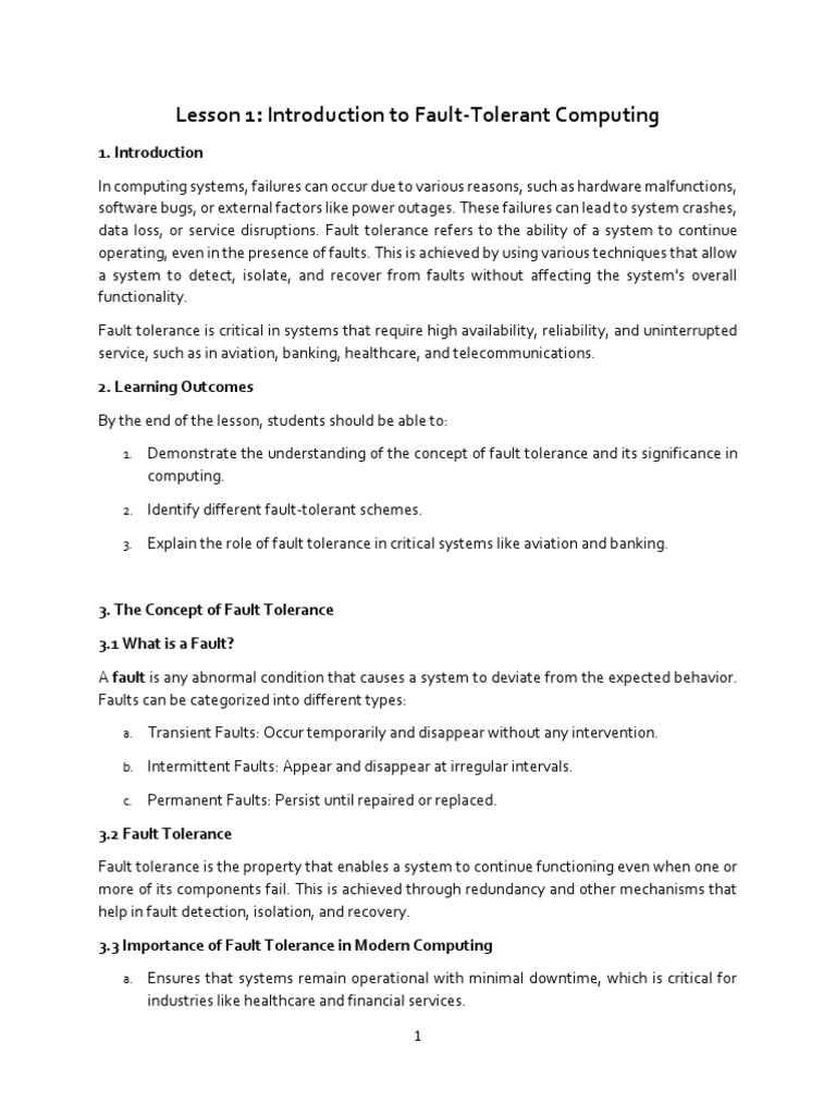 001. Lesson 1 - Introduction to Fault-Tolerant Computing | PDF | Fault Tolerance | Replication ...