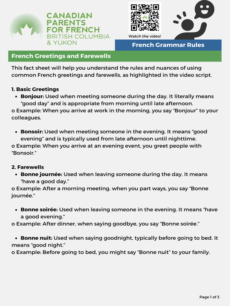 French Greetings and Farewells Guide | PDF | Human Communication ...