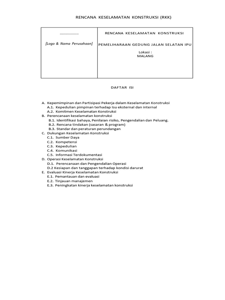 2.dok Rencana Keselamatan Kerja (RKK) Pemeliharaan Jalan Sisi Selatan | PDF