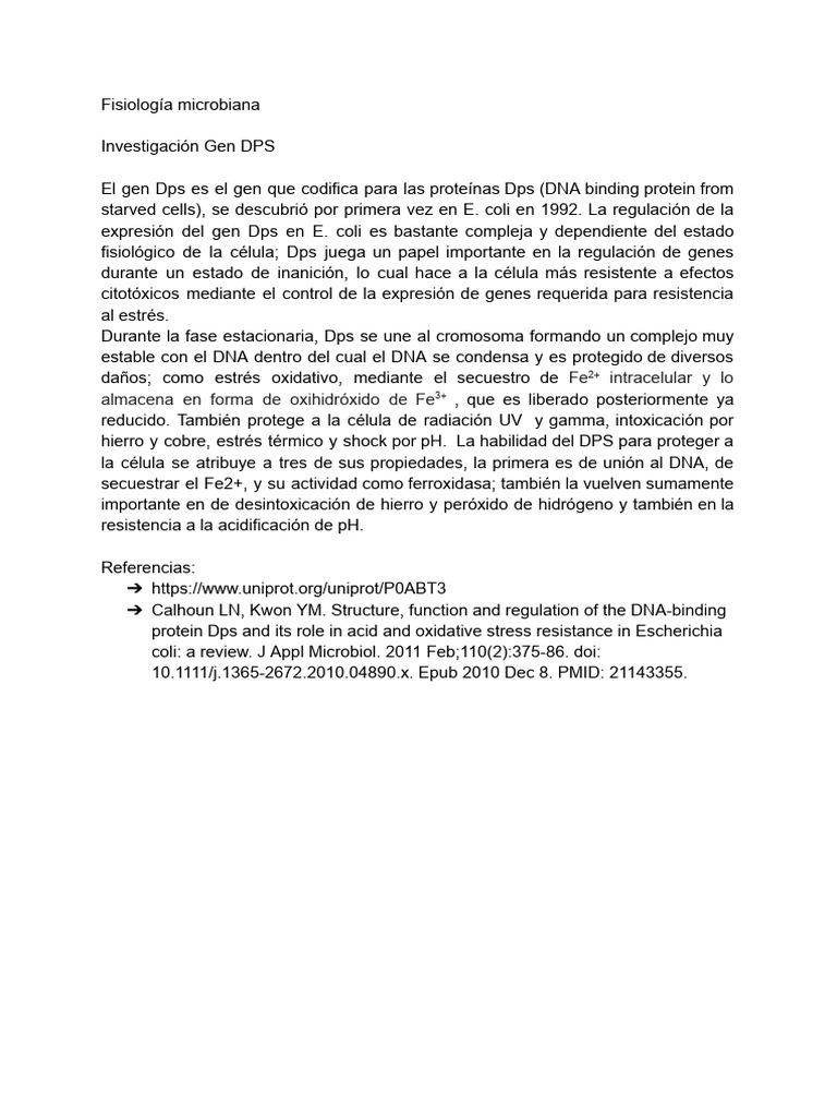 Función del gen Dps en E. coli | PDF