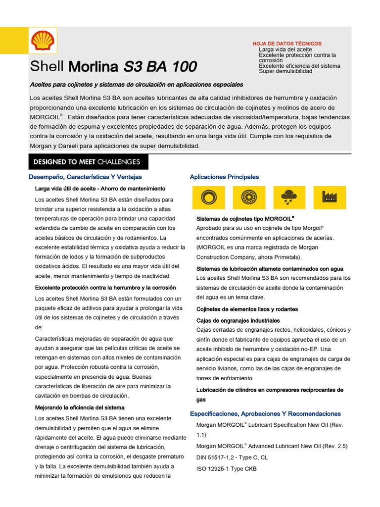 Shell Morlina S3 BA 100 (Esp) | PDF | Rodamiento (Mecánico) | Engranaje