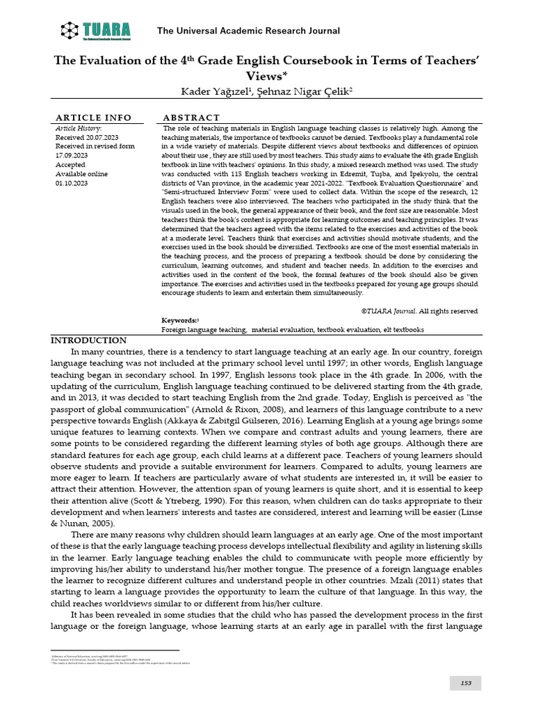 Evaluation of 4th Grade English Textbook | PDF | Language Education ...