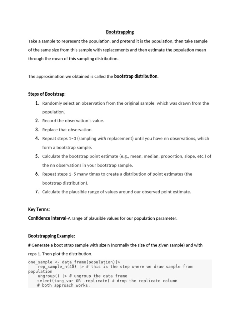 DSCI 100 Bootstrap Concept Cheat Sheet | PDF | Bootstrapping (Statistics) | Mean