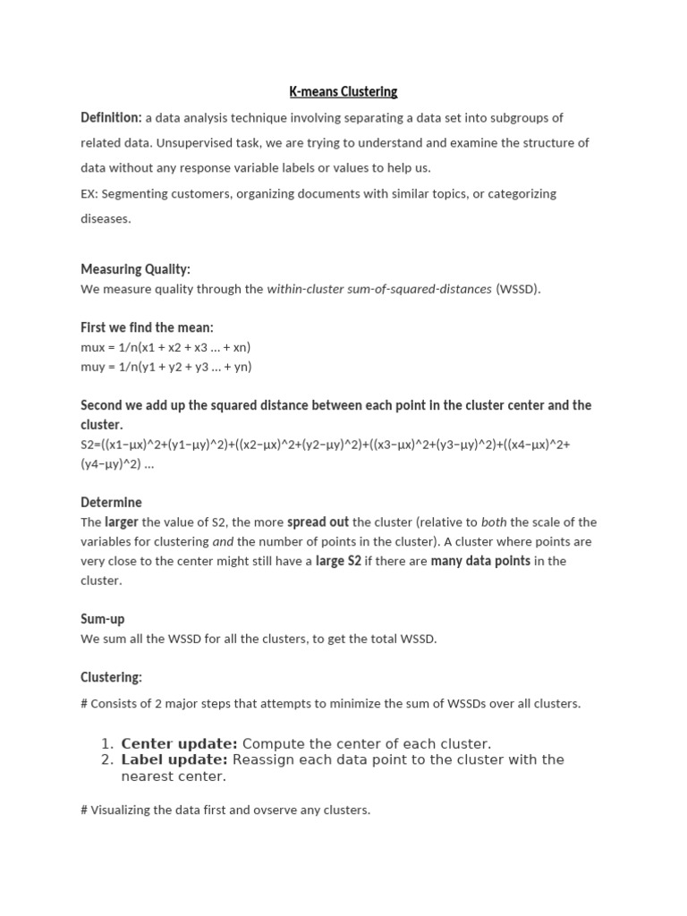 DSCI 100 Clustering Concept Cheat Sheet | PDF | Cluster Analysis | Statistical Analysis