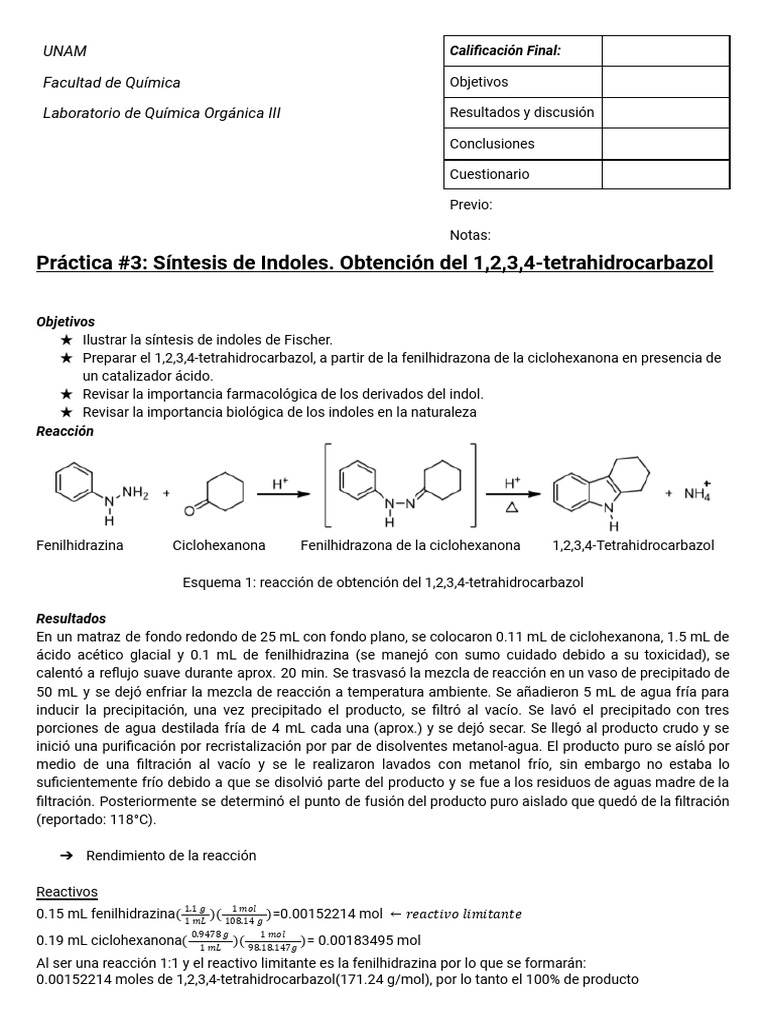 Síntesis De Indoles Tetrahidrocarbazol Pdf