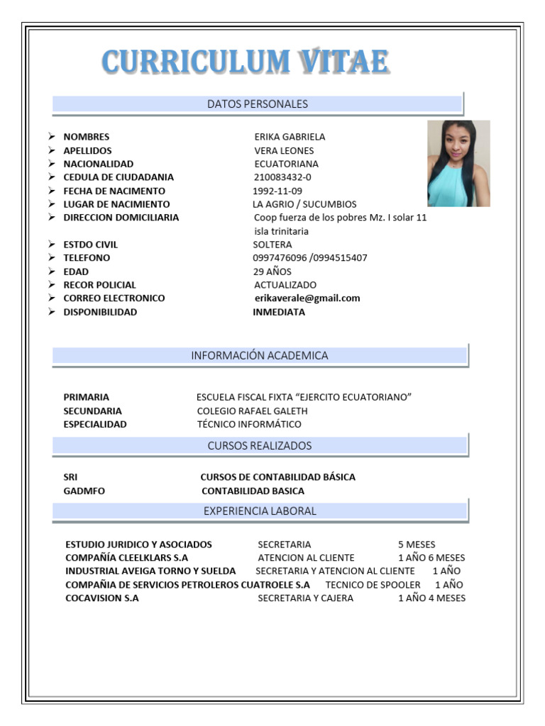 Curriculum Gabriela Vera | PDF