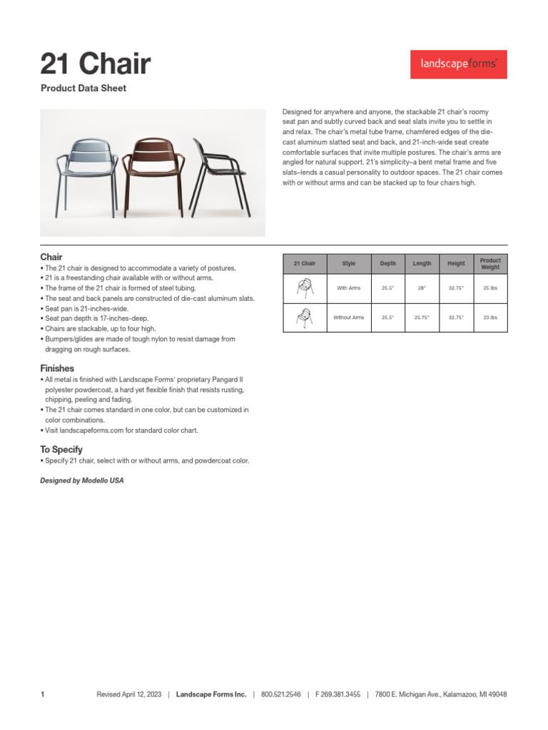 21 Chair Product Data Sheet | PDF | Chair | Manufactured Goods