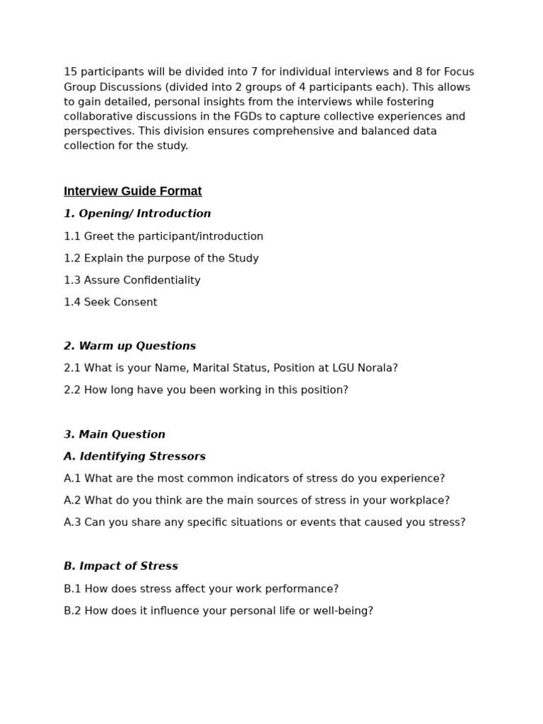 Interview Guide | PDF | Stress (Biology) | Occupational Stress