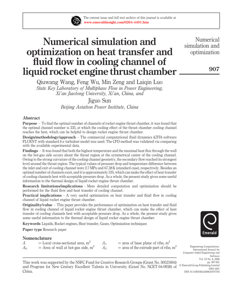 Numerical Simulation and Optimization On Heat Transfer and Fluid Flow in Cooling Channel of ...