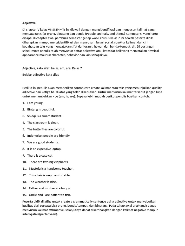 Materi Adjective untuk Kelas 7 SMP | PDF