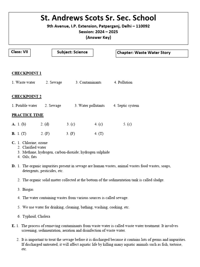 Class 7, Science, Chapter 19 (Answer Key) | PDF | Sewage Treatment | Septic Tank