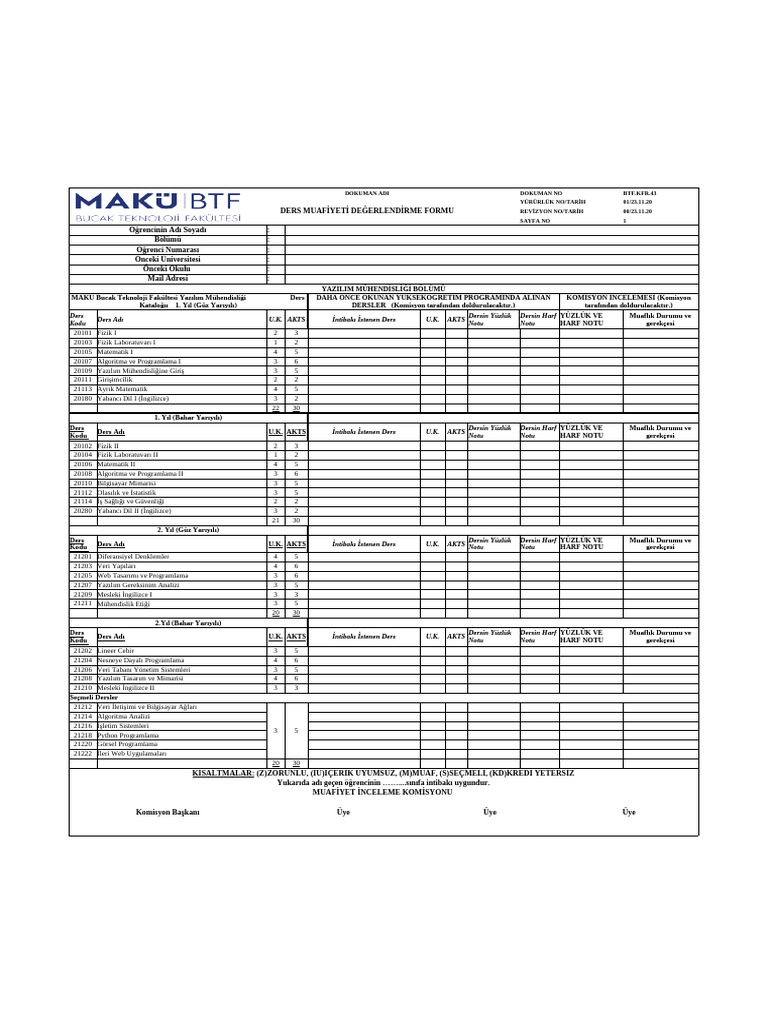 75 Form 708 89262886 Ders Muafiyeti Degerlendirme Formu | PDF