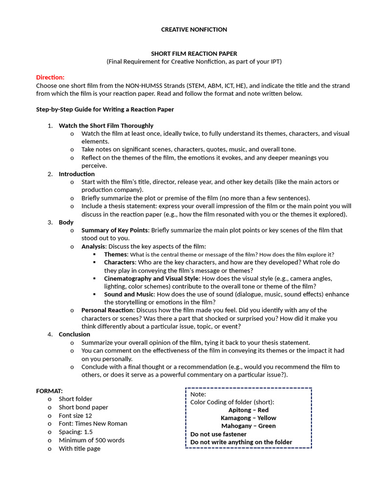 How To Write A Short Film Reaction Paper | PDF | Cinematography