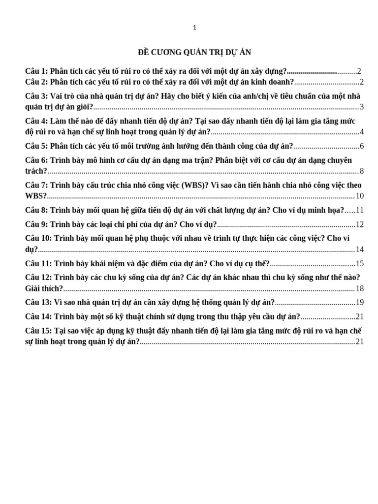 ĐỀ CƯƠNG QTDA (BẢN CHUẨN) | PDF