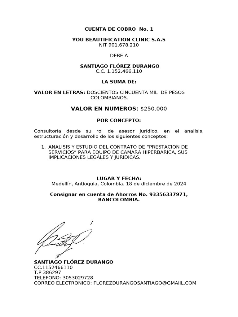 Cuenta de Cobro 1 You CB | PDF