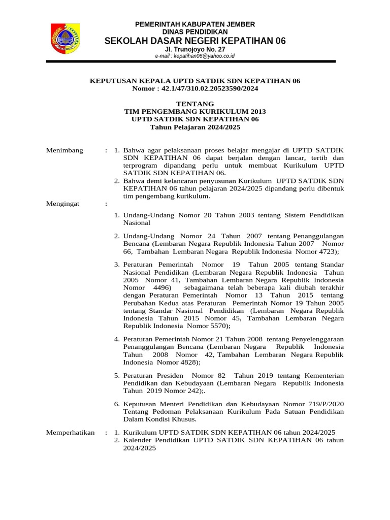 Tim Pengembang Kurikulum SDN Kepatihan 06 | PDF