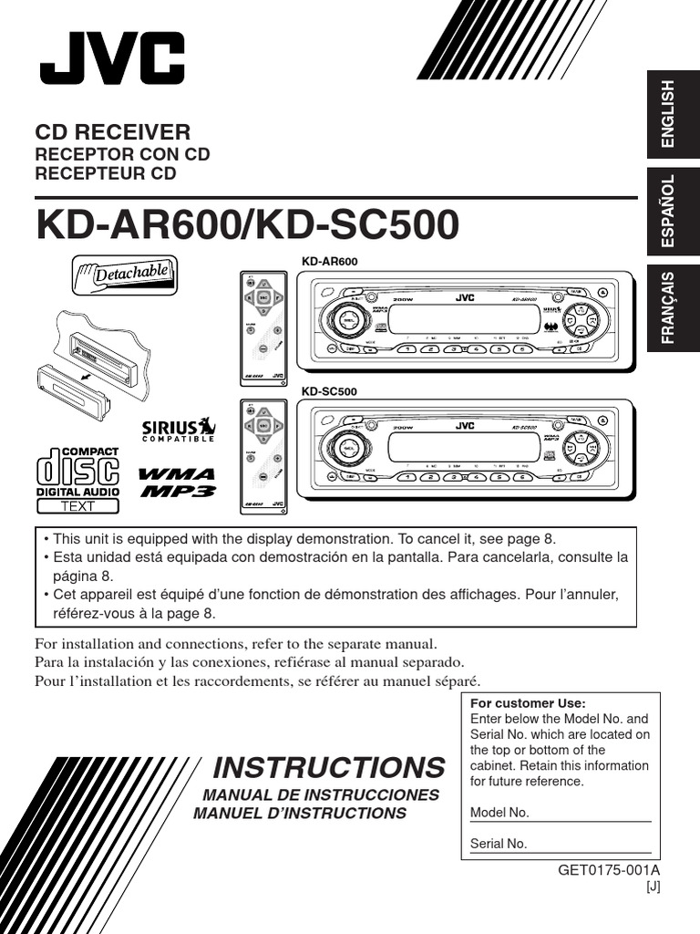 JVC CD Receiver KD-AR600/KD-SC500 | PDF | Frequency Modulation ...