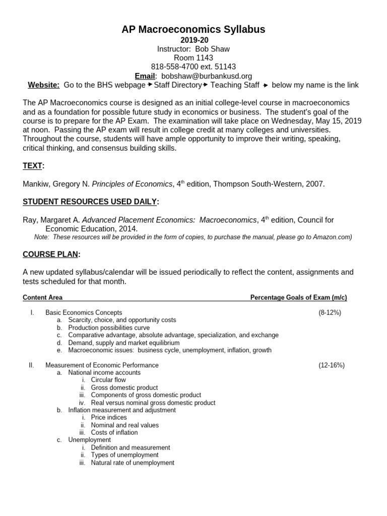 AP Macroeconomics Syllabus 2019-20 | PDF | Inflation | Macroeconomics