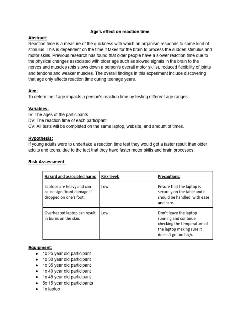 Reaction Time Science Report | PDF | Experiment | Mental Chronometry
