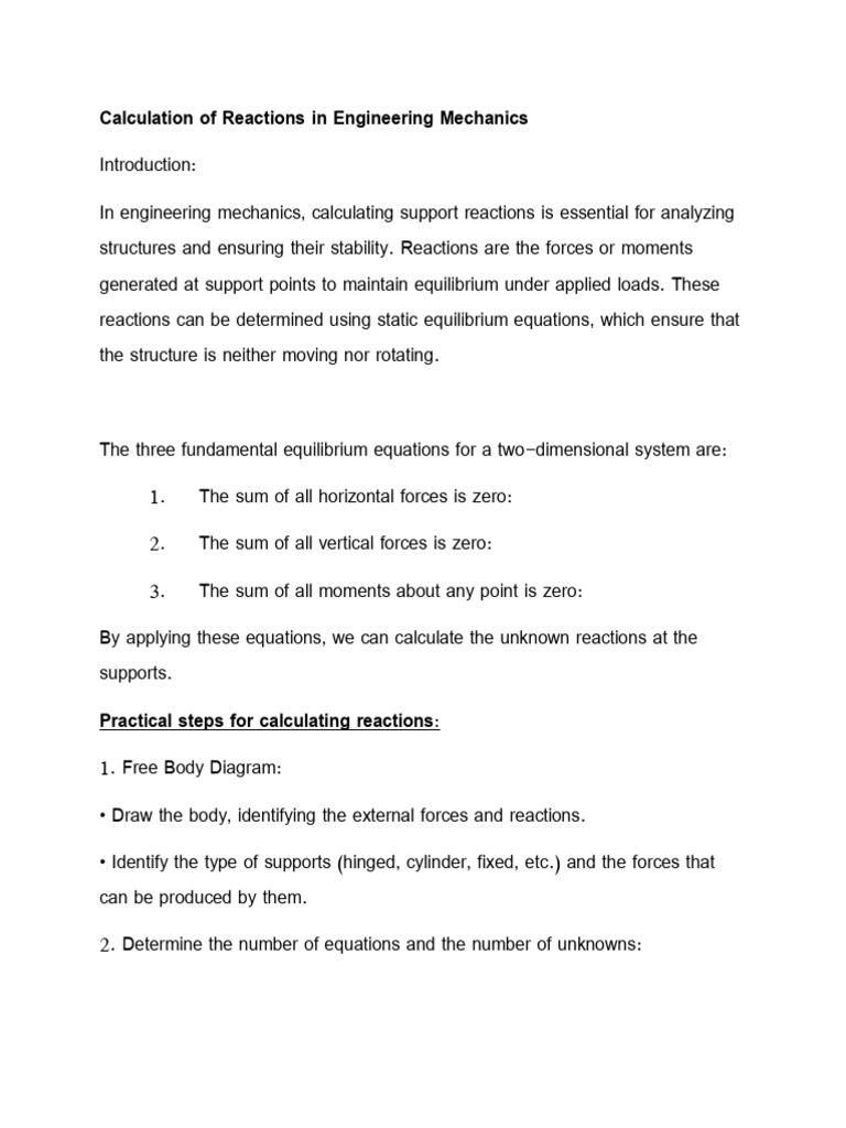 Calculation of Reactions in Engineering Mechanics | PDF