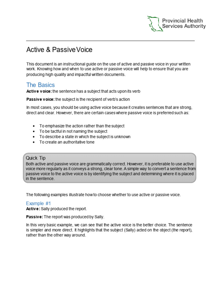 Choosing Active Passive Voice Writing | PDF | Subject (Grammar ...