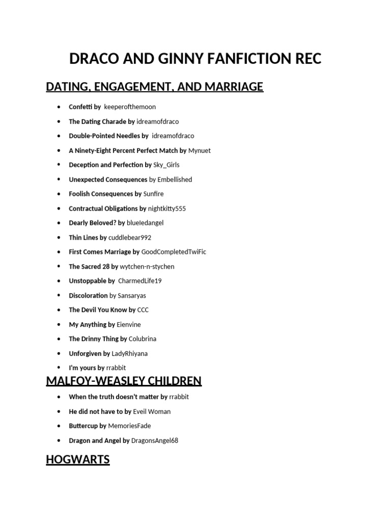 DRACO AND GINNY FANFICTION REC | PDF | Harry Potter | Contemporary ...