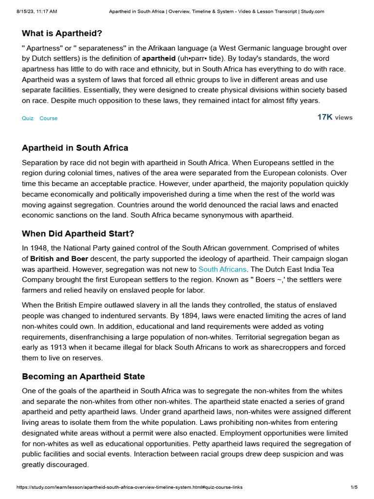 Apartheid in South Africa - Overview, Timeline & System - Video ...