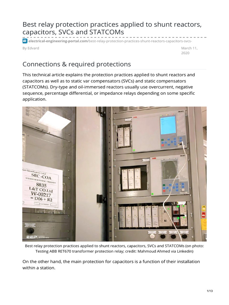 Best Relay Protection Practices Applied To Shunt Reactors Capacitors ...