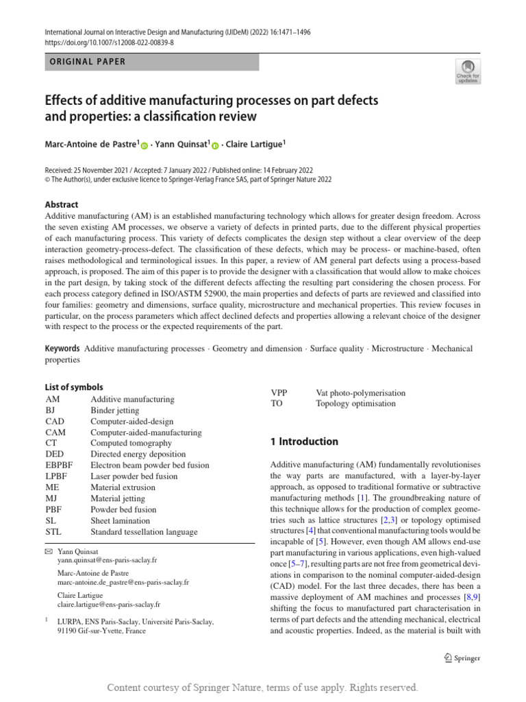 Effects of Additive Manufacturing Processes On Par | PDF | Sintering ...