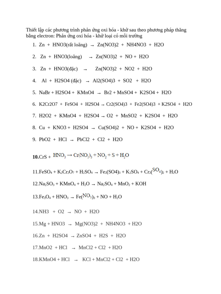 BTVN Phương Trình Oxi Hoá KH L P 10 | PDF