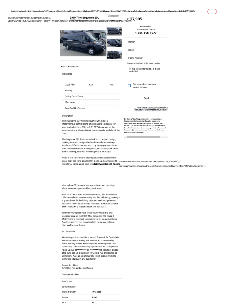 2019 Thor Sequence 20L - Courtenay | PDF | Recreational Vehicle | Motor ...