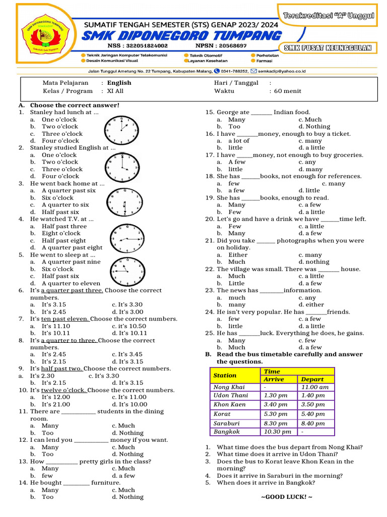 soal PTS Genap XI ALL English 2023-2024 | PDF