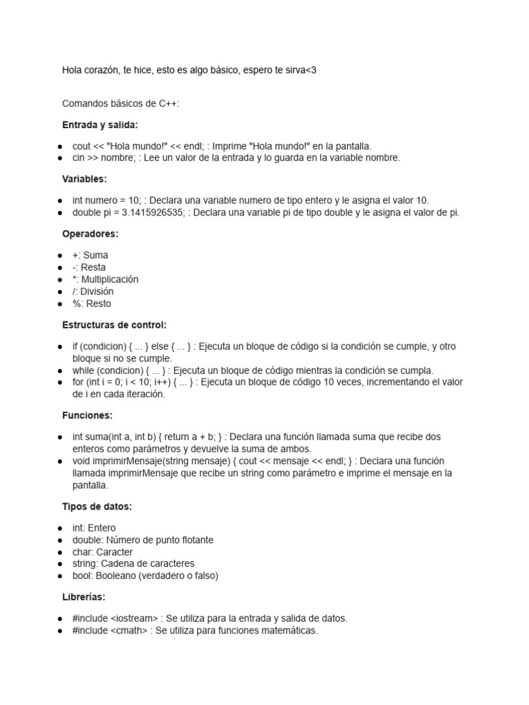 Comandos Basicos de C++ | PDF | C ++ | Desarrollo de software