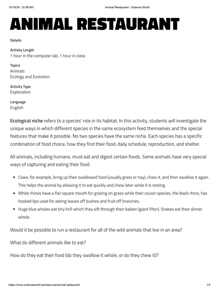 Animal Restaurant Menu Exploration | PDF | Menu