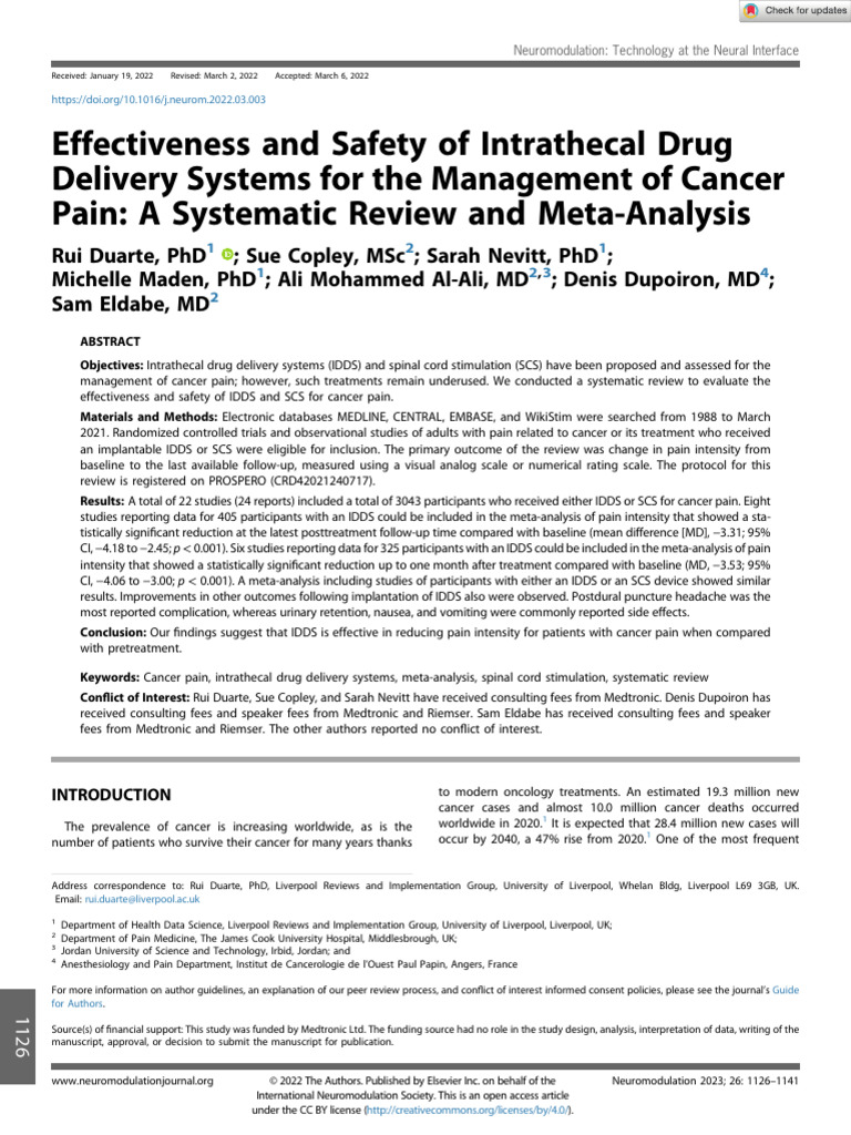Effectiveness and Safety of Intrathecal Drug Deliv | PDF | Randomized ...