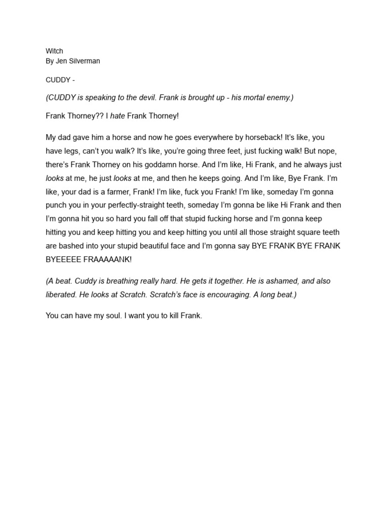 CUDDY (Witch) Monologue | PDF